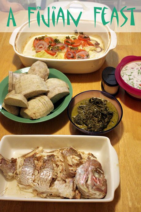 A Fijian Feast with Rou Rou, Dalo, Smoked fish, Miti and Vakalavalava ...