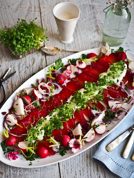 Beetroot Cured Salmon recipe @ Not Quite Nigella