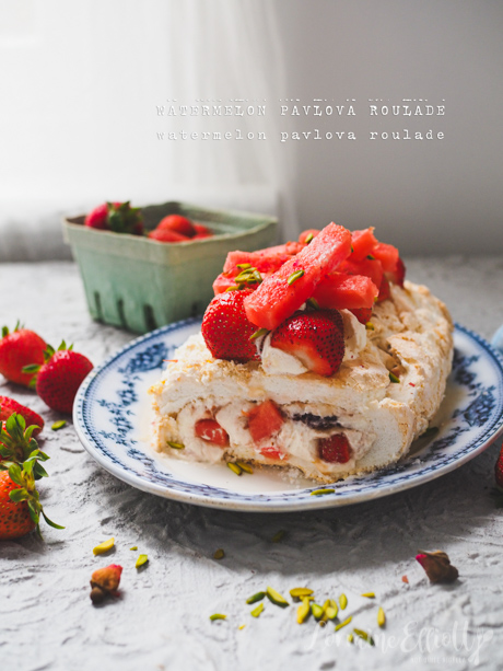 Pavlova Roulade With Watermelon & Strawberry @ Not Quite Nigella